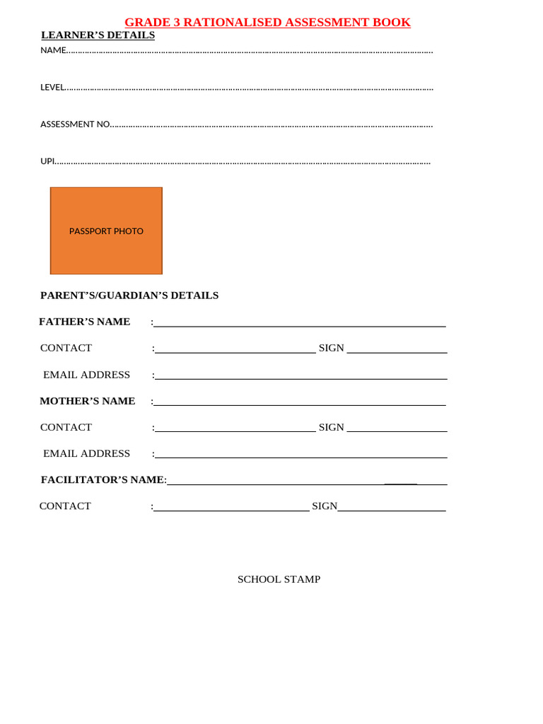 Grade 3 Assessment Book Template | PDF