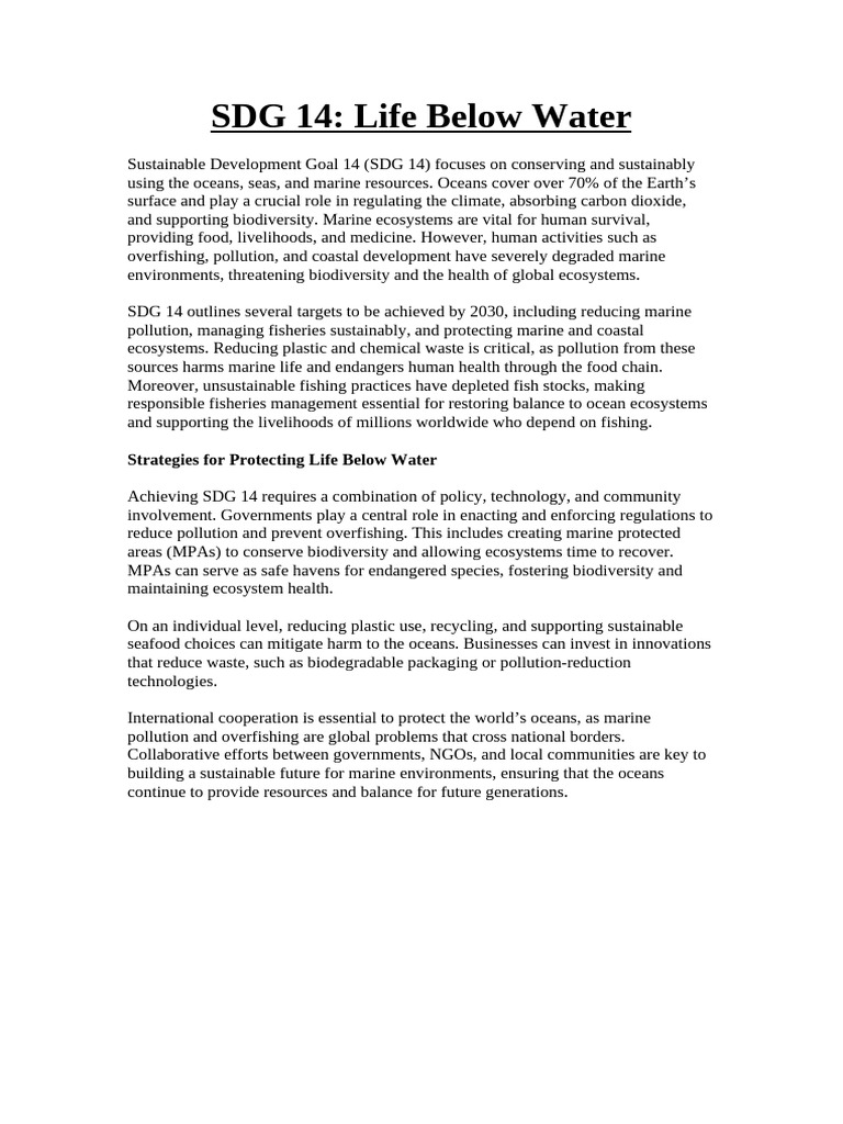 SDG 14: Protecting Oceans and Marine Life | PDF