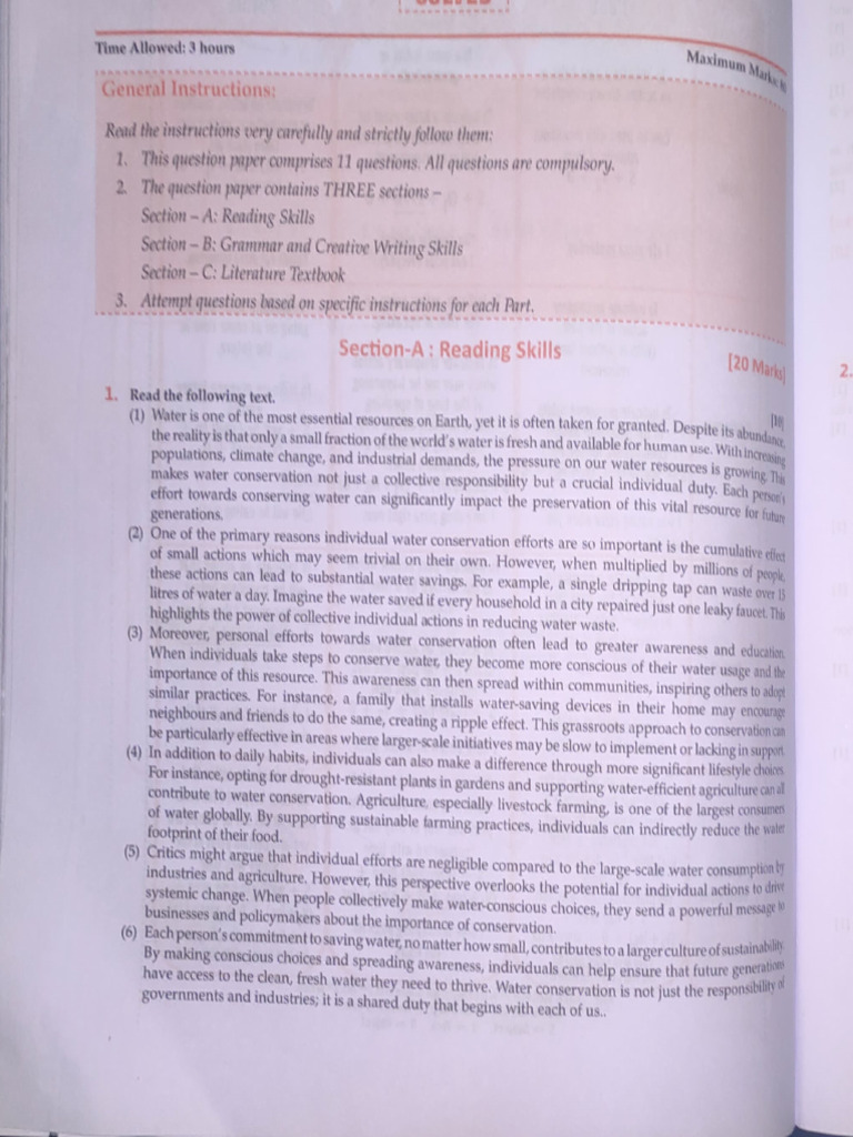 SG Class X English Sample Paper - 2 with answersheet 2024-25 | PDF ...