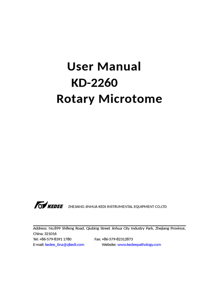 KD-2260 Rotary Microtome Manual | PDF | Knife