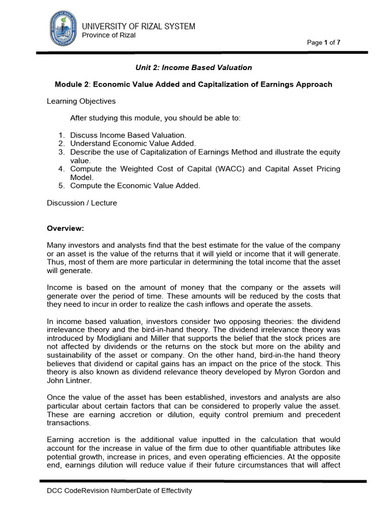 Income-Based Valuation Techniques | PDF | Cost Of Capital | Capital ...