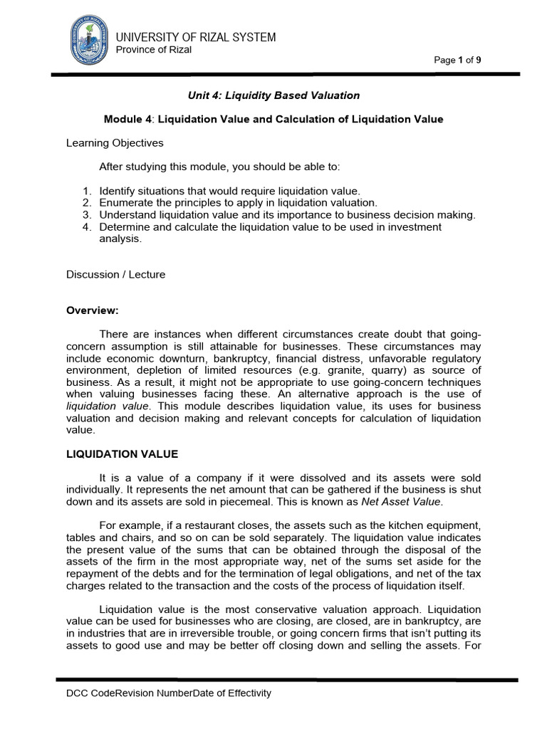 Understanding Liquidation Value in Business | PDF | Book Value | Valuation (Finance)