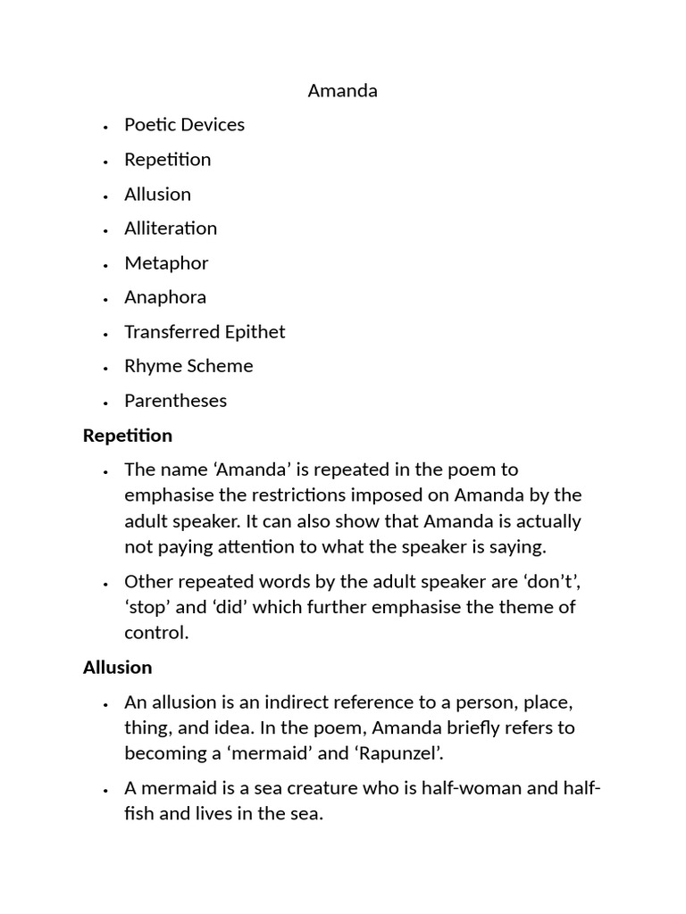 Amanda 2 | PDF | Poetry | Rhyme