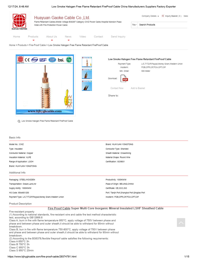 Low Smoke Halogen Free Fire Cables | PDF | Insulator (Electricity ...