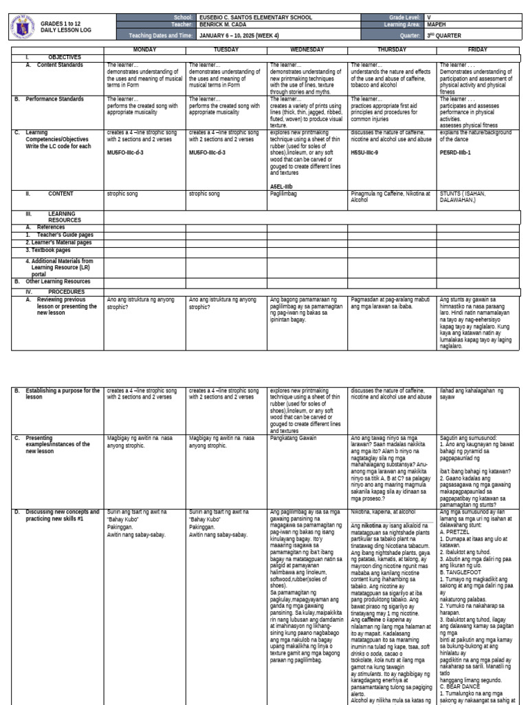 DLL_MAPEH 5_Q3_W4 | PDF