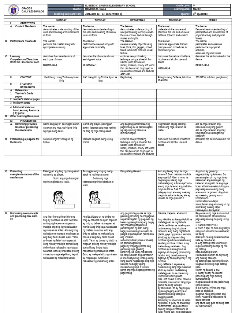 DLL - Mapeh 5 - Q3 - W5 | PDF