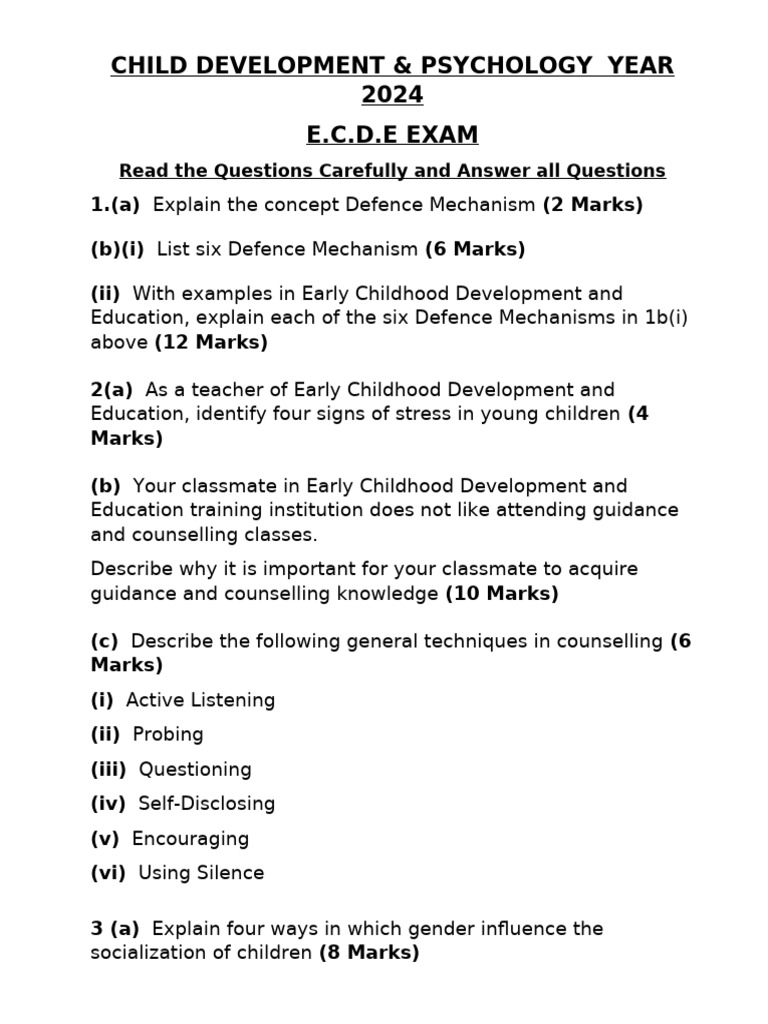 Early Childhood Development Exam 2024 | PDF