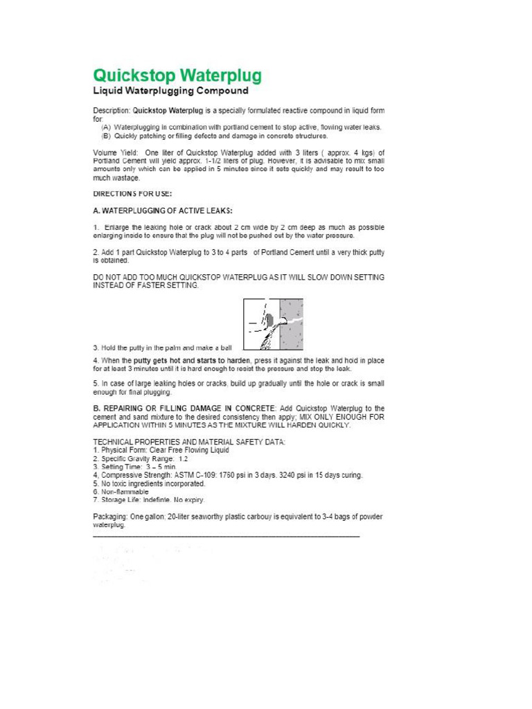 Quick Stop Water Plug | PDF