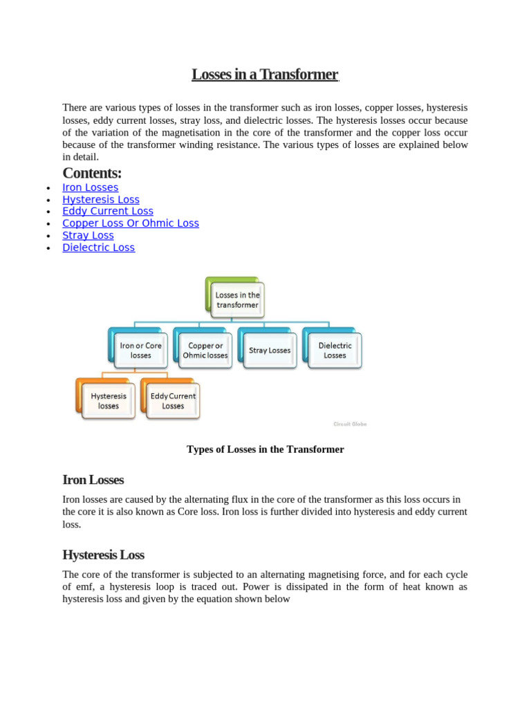 Losses in A Transformer | PDF | Transformer | Electric Power