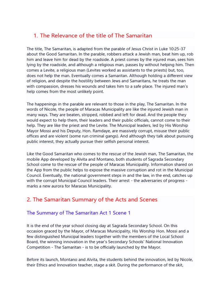 The Samaritan Short Notes | PDF