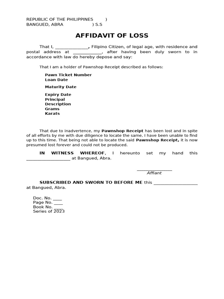 Loss - Cebuana Receipt - Form | PDF