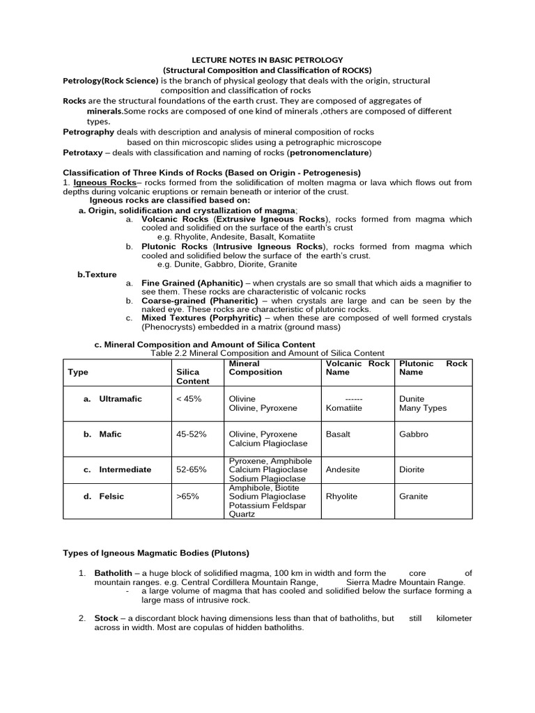 Basic Petrology: Rock Classification Guide | PDF | Rock (Geology ...