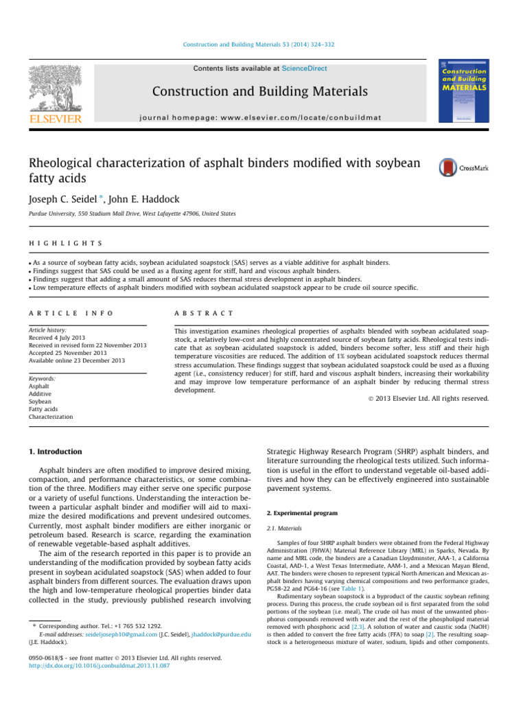 Rheological Characterization of Asphalt Binders Modified With Soybean ...