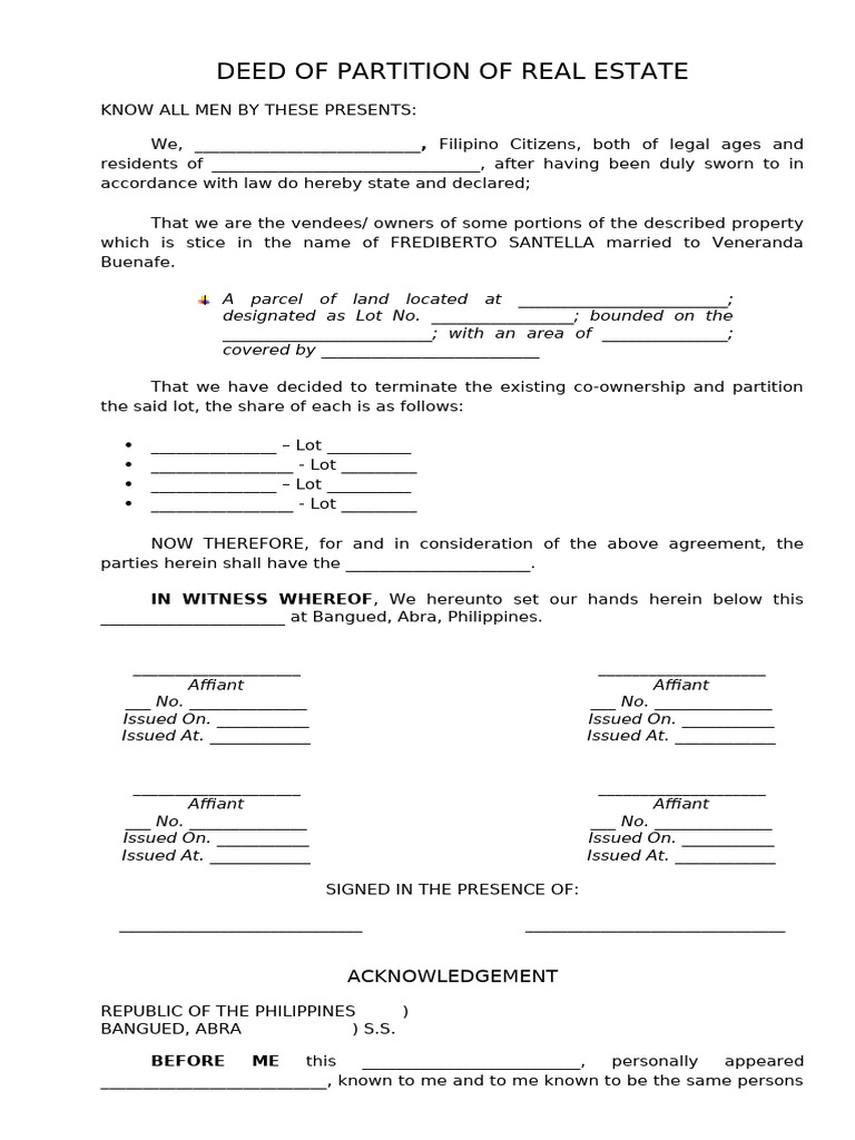 Deed of Partition of Real Estate - Form | PDF | Natural Resources Law ...