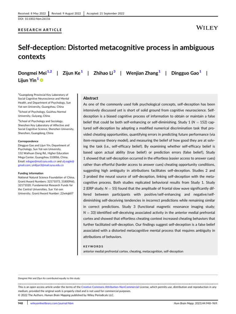 Self-Deception in Cognitive Neuroscience | PDF | Prefrontal Cortex ...