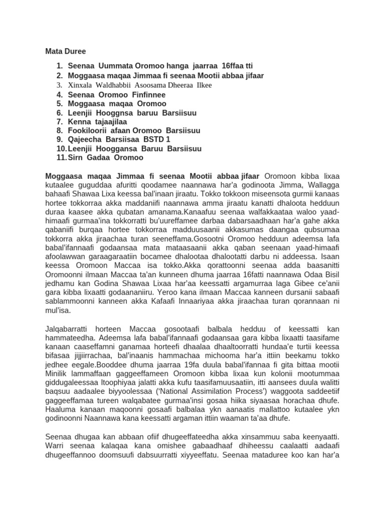 Moggaasa Maqaa Jimmaa Fi Seenaa Mootii Abbaa Jifaar | PDF