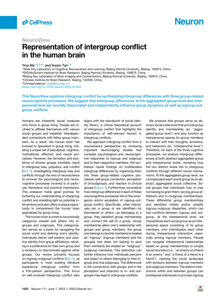 ! (Mayina 23' Representation of Intergroup Conflict in The Human Brain ...