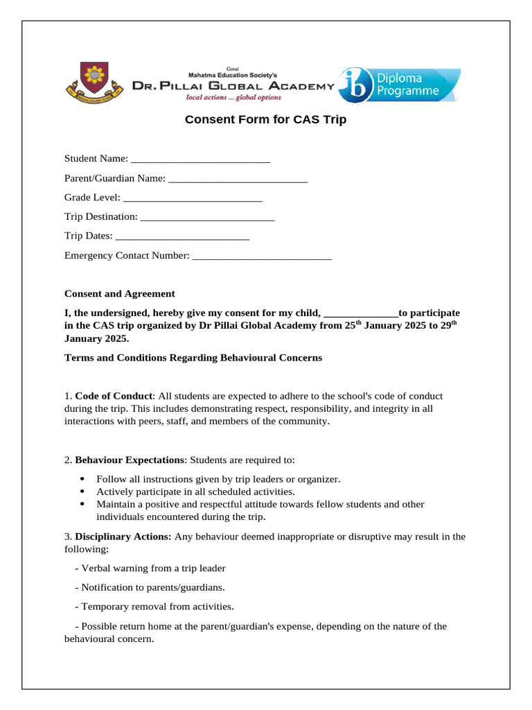 Consent Form for CAS Trip | PDF | Consent