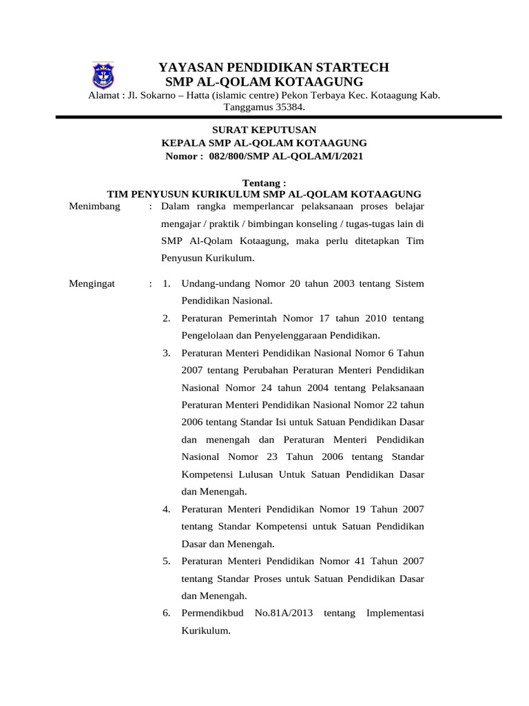 LAMPIRAN SK TIM PENYUSUN KURIKULUM | PDF