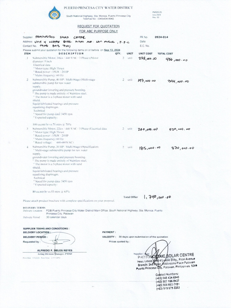 Submersible Pump 30kw-40hp and 22kw-30hp Quotation | PDF
