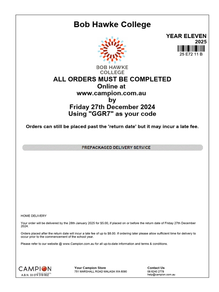 Bob Hawke College Year 11 2025 Booklist | PDF | Pencil
