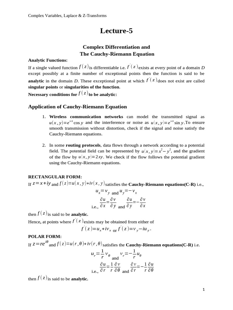 Math3 - Ch05 - Complex Diff & C-R Eqn | PDF | Equations | Rotation