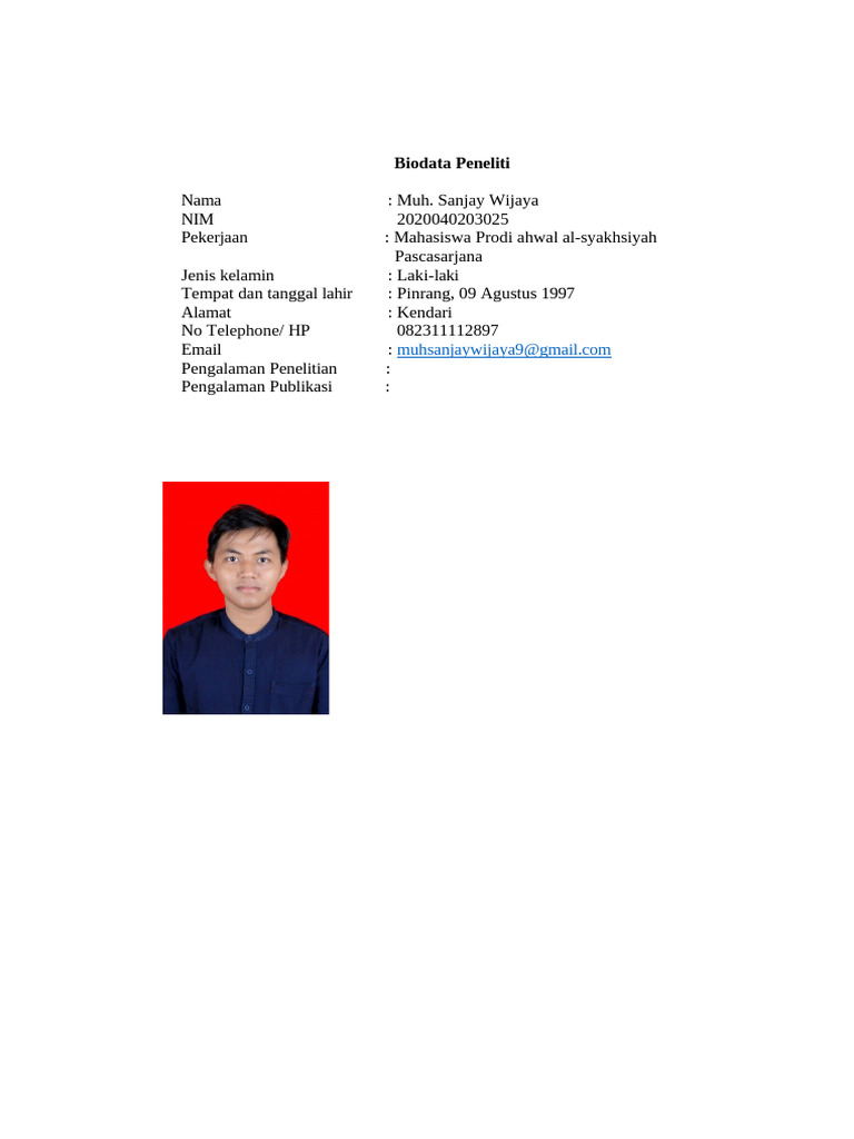 Biodata Muh. Sanjay Wijaya | PDF