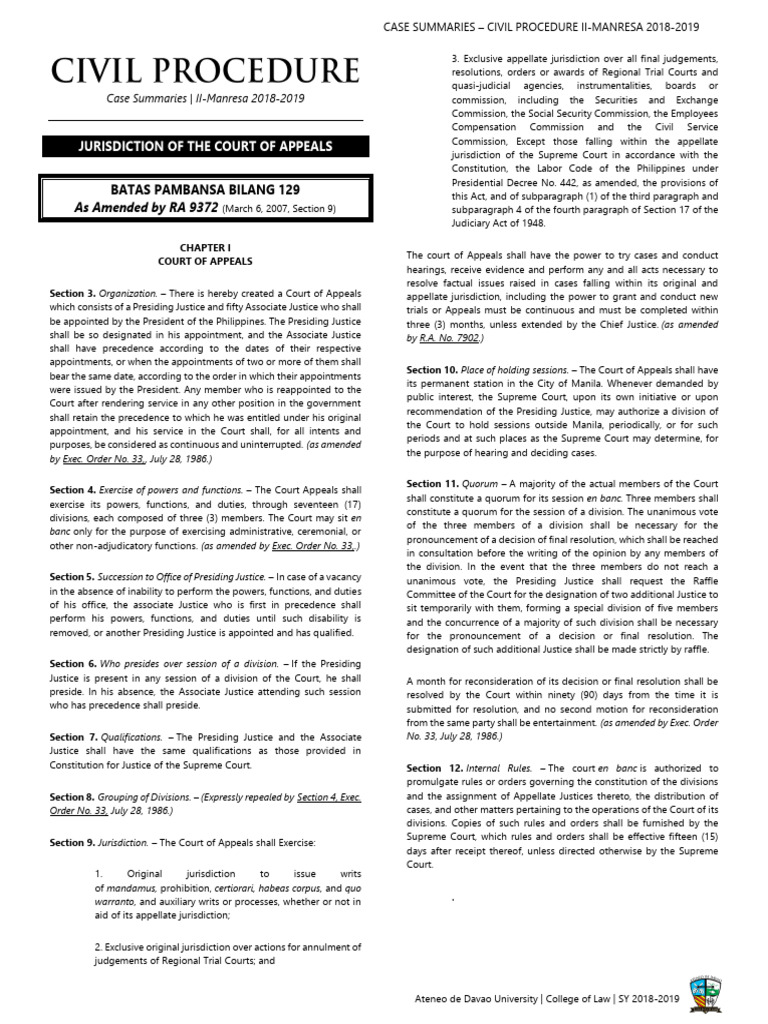 Civil-Procedure-Case-Summaries-CA-Jurisdiction | PDF | Appeal | Lawsuit