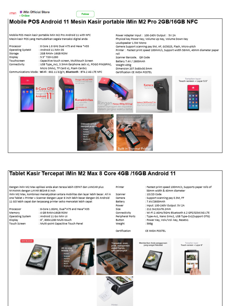 Mobile POS Android 11 Mesin Kasir Portable Imin | PDF | Touchscreen ...