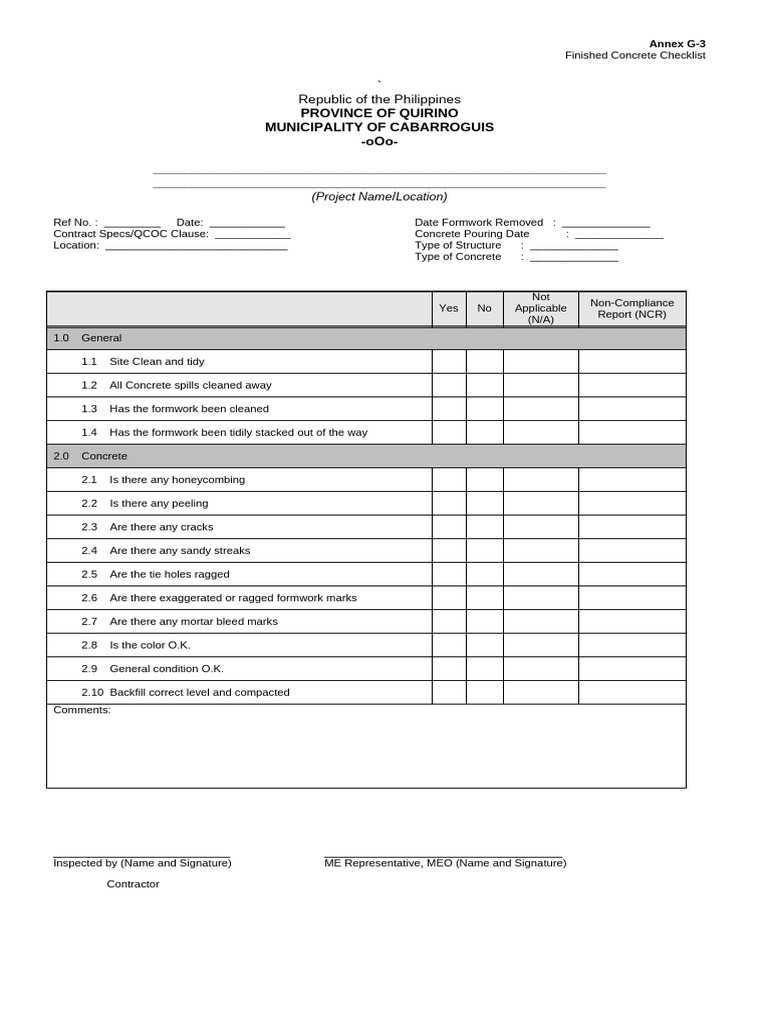 AM Annex G 3 Finished Concrete Checklist | PDF | Materials ...