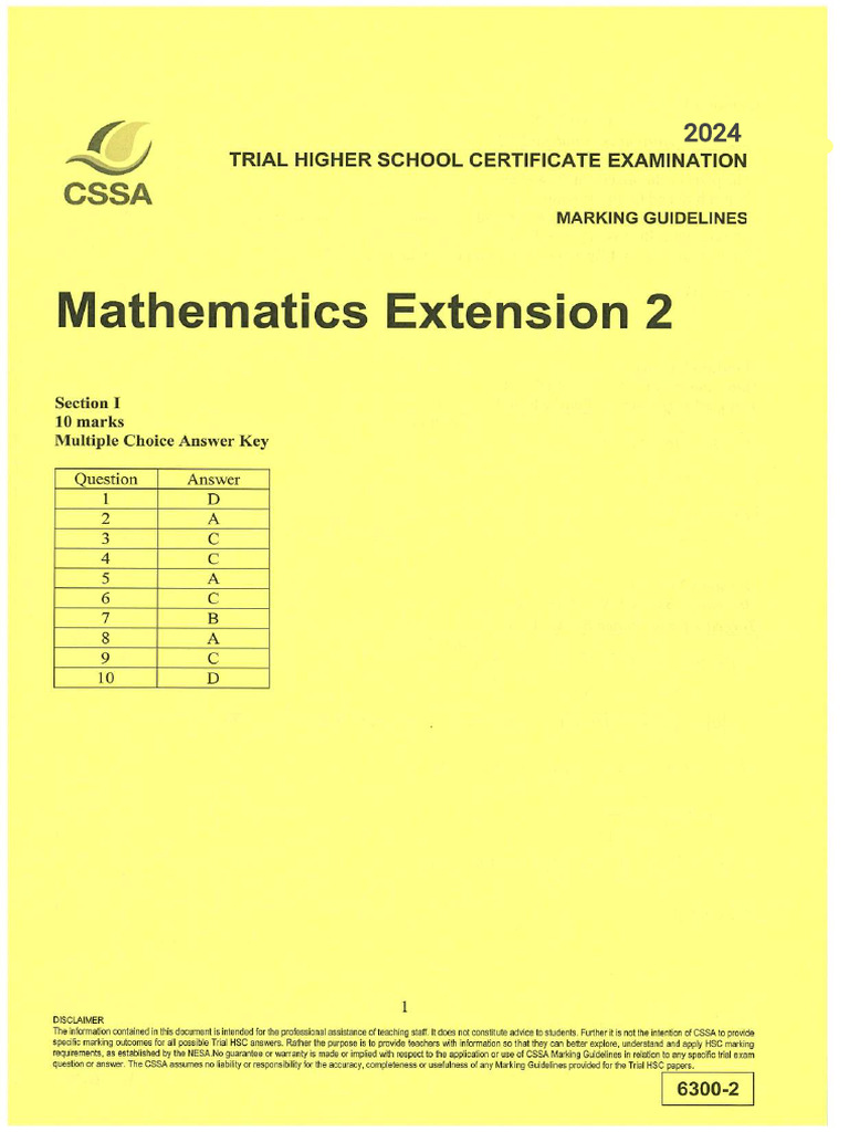 Cssa Maths Ext 2 Marking Guidelines | PDF | Mathematics