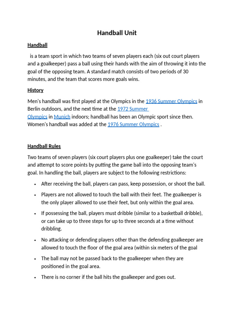 Handball Rules and History Explained | PDF