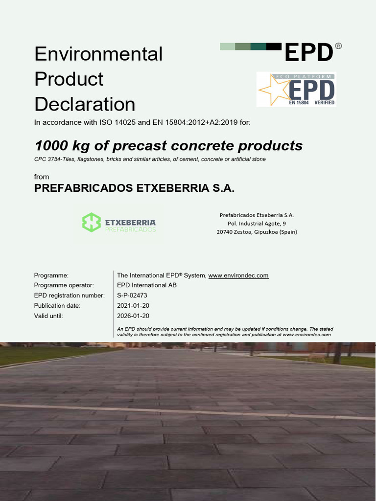 EPD Concrete Block Etxebarria | PDF | Life Cycle Assessment | Concrete