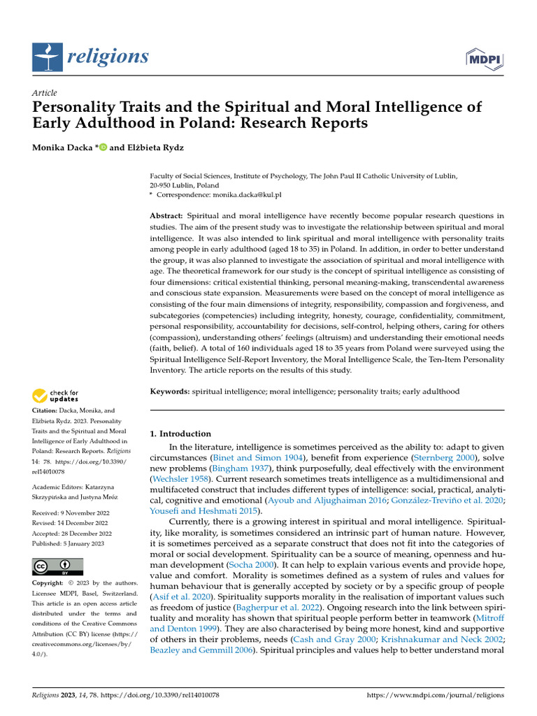 Personality Traits and Spiritual Intelligence | PDF | Intelligence ...