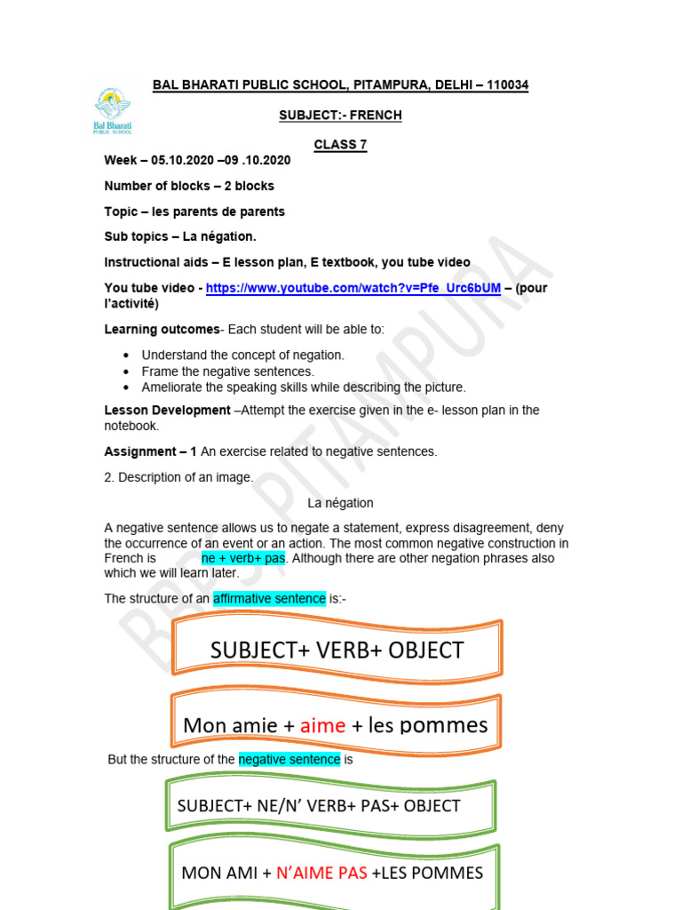French Negation for Class 7 Students | PDF | Language Mechanics | Grammar