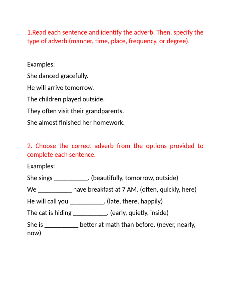 Adverb Identification and Usage Guide | PDF