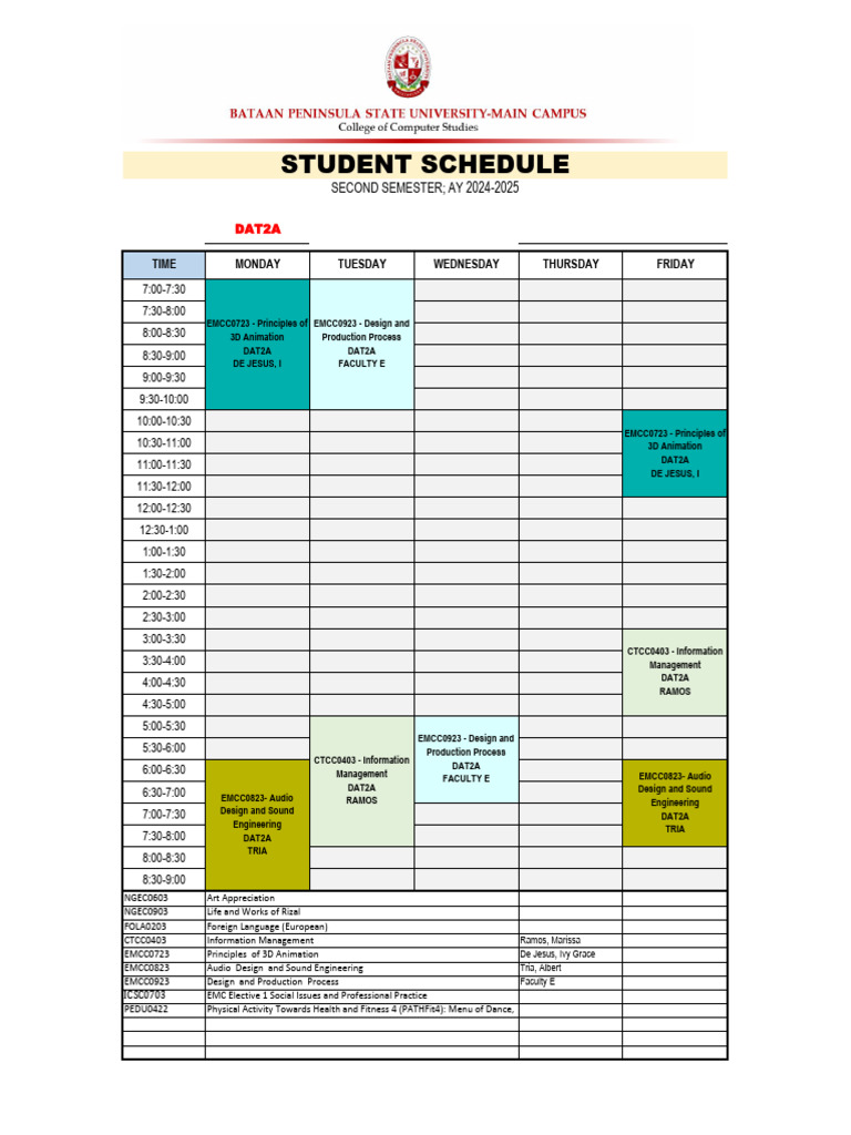 Student Schedule Second Semester 2024-2025 | PDF | Computer Programming ...