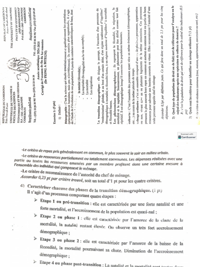 Correction de Démographie SN semestre 1 | PDF