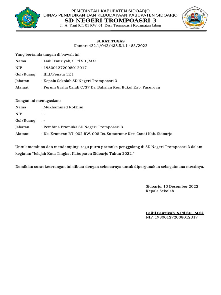 SURAT TUGAS PRAMUKA | PDF