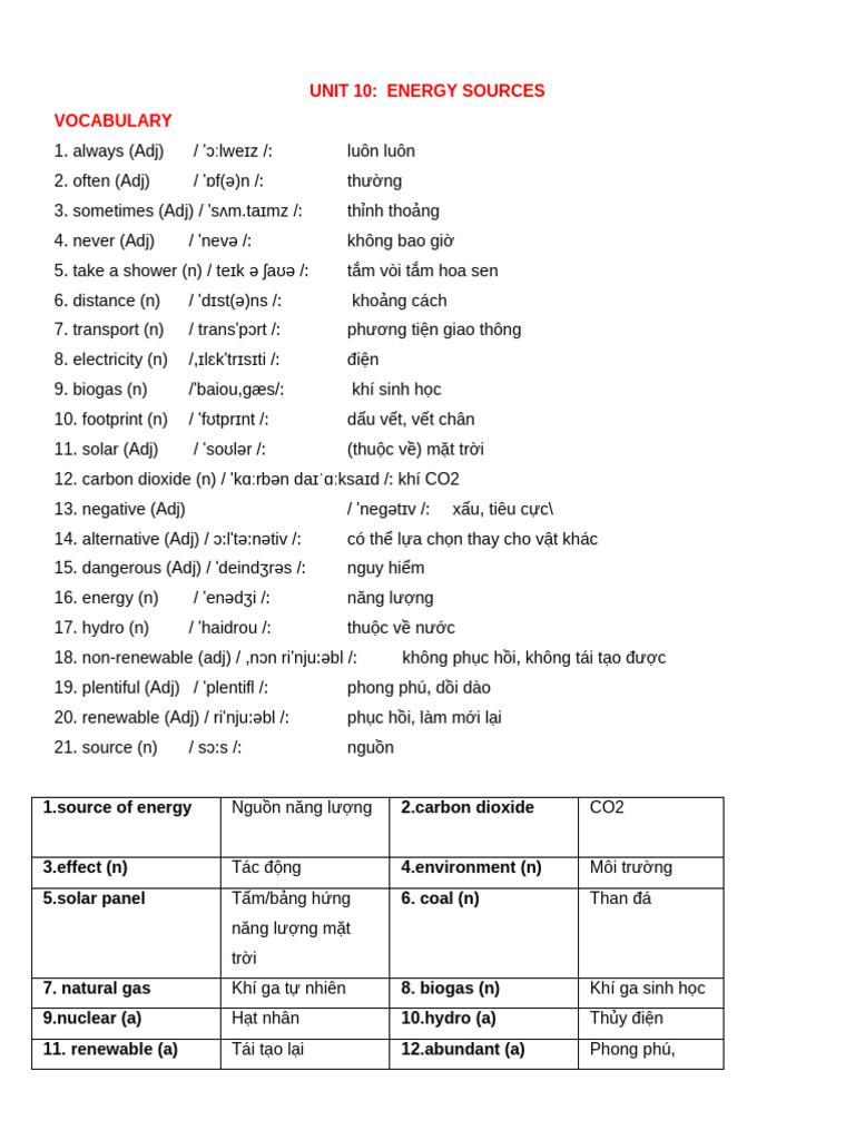 Energy Sources Vocabulary and Grammar Guide | PDF | Wind Turbine | Fuels