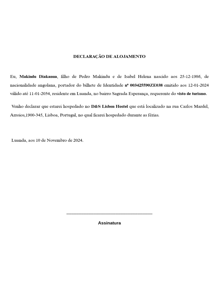 Declaracao de Alojamento | PDF