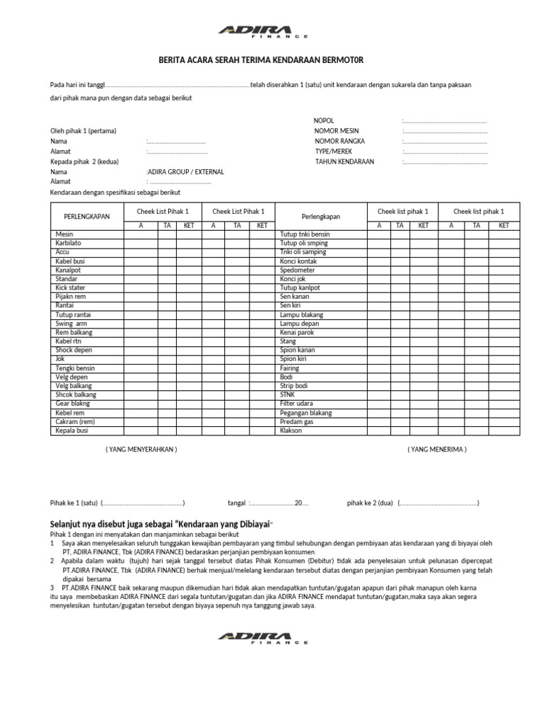 BSTK ADIRA Versi 2SIP. | PDF