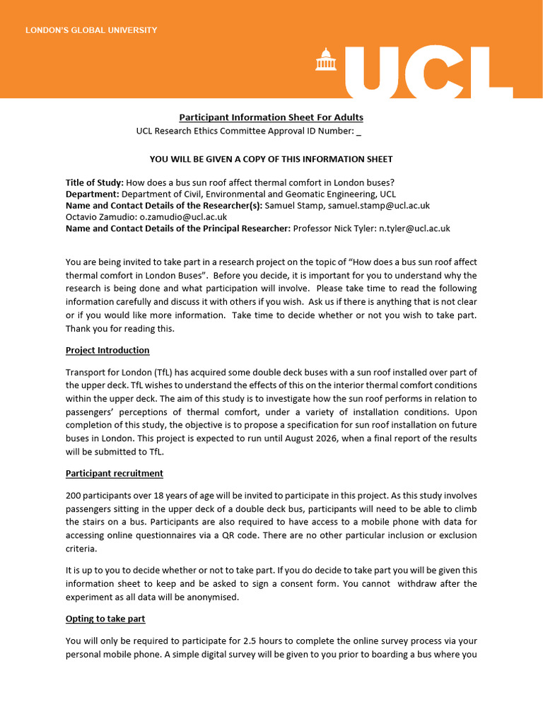 TFL Bus Sun Roof Participant Information Sheet - Winter | PDF | Bus ...