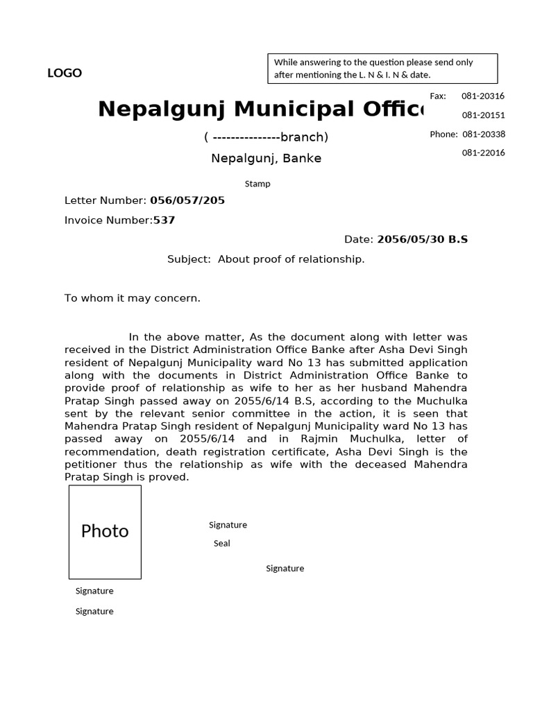 Proof of Relationship | PDF