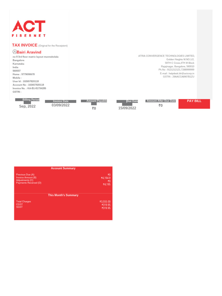 Tax Invoice for ACT Storm Service | PDF | Taxes | Invoice