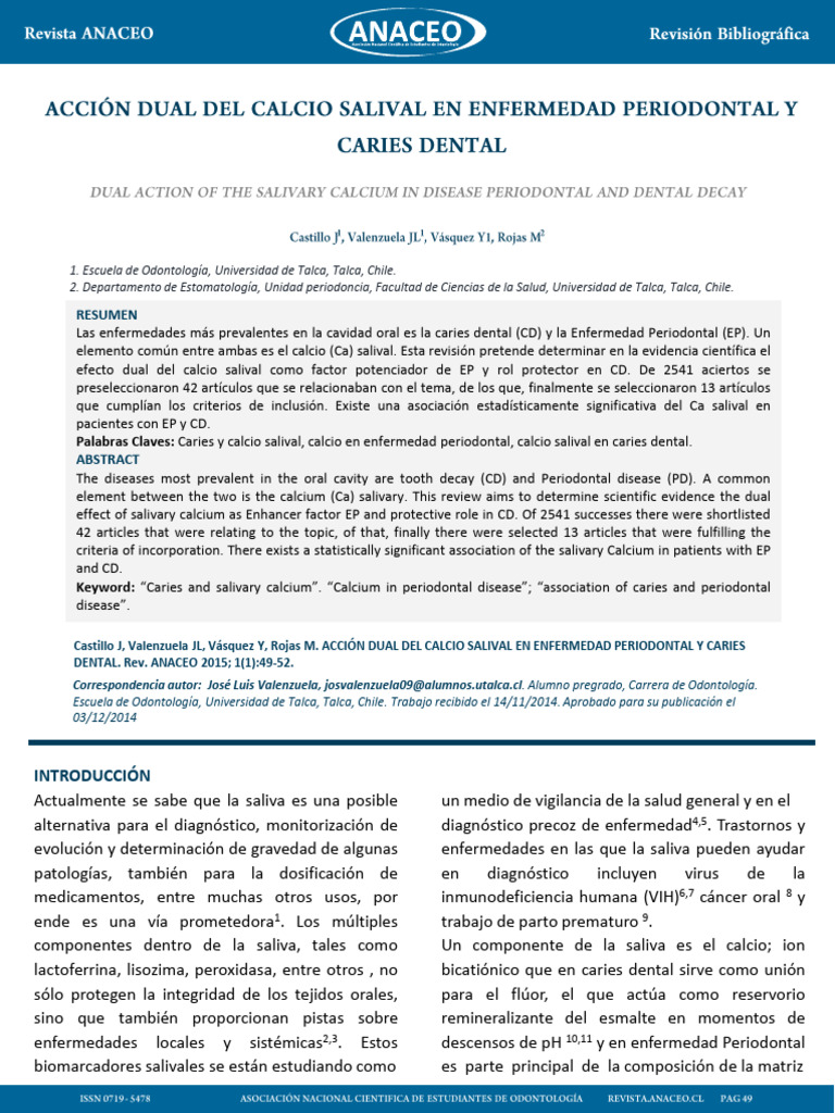 Accion Dual Del Calcio Salival en Enfermedad Periodontal y Caries | PDF ...