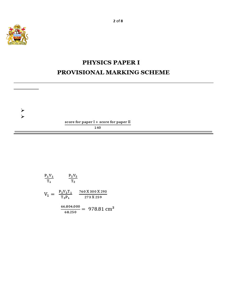 2024_SHED_MOCK_PHYSICS_PI_MARKING_SCHEME | PDF | Temperature | Force