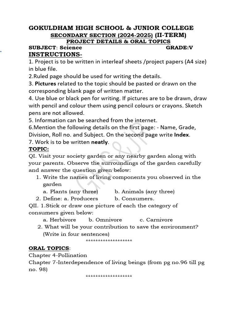 24-25 Science Project Grade 5 Term II-f-1 | PDF