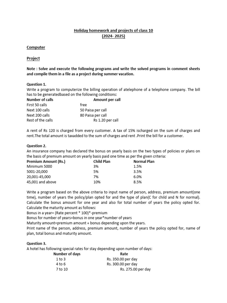 Class 10 Holiday Homework 2024-2025 | PDF | Interest | Interest Rates