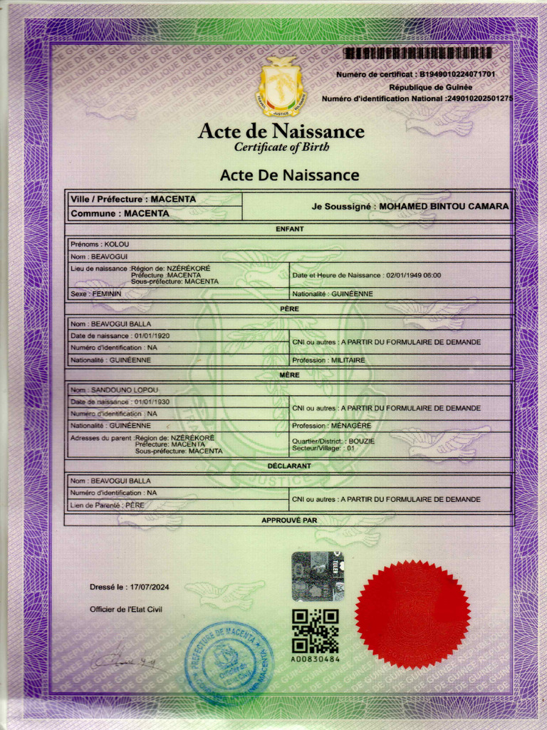 Acte de Naissance | PDF